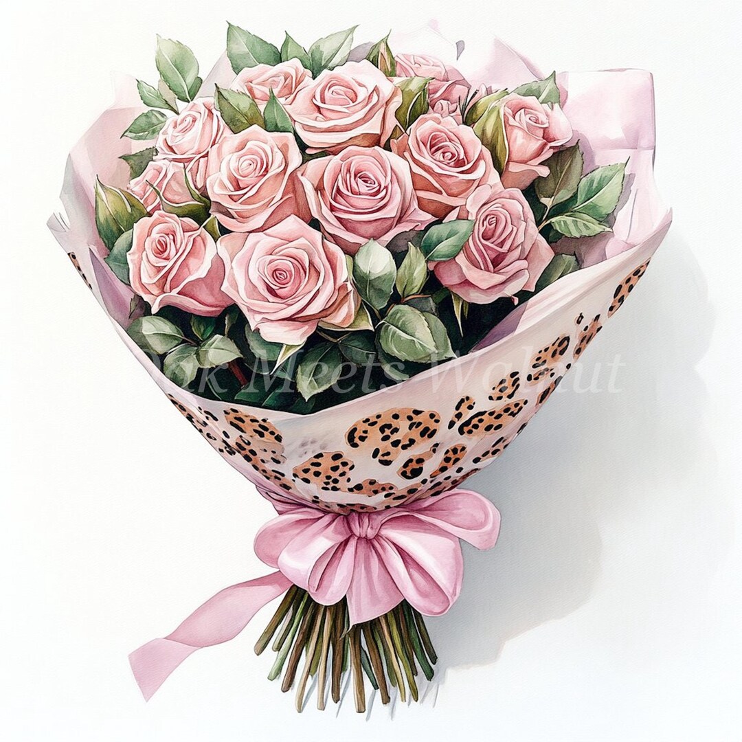 Pink Flower Bouquet Watercolor Clipart: Floral JPG Bundle (digital ...