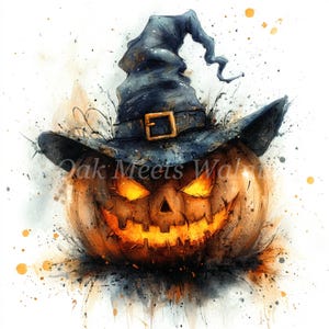 Halloween Pumpkin Bundle- 10 High Quality Watercolor Jpgs, Scary Mixed ...