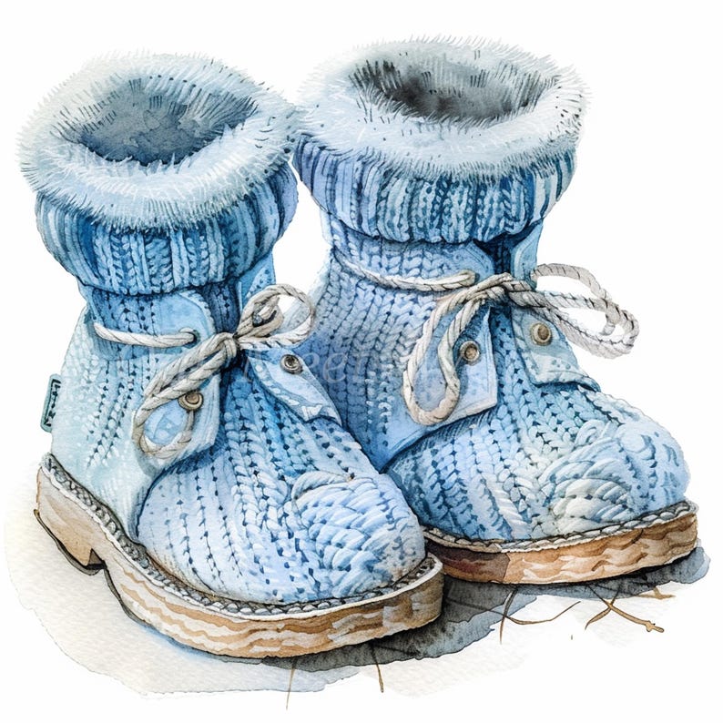 Blue Baby Booties Clipart Bundle- 10 High Quality Watercolor Jpgs ...