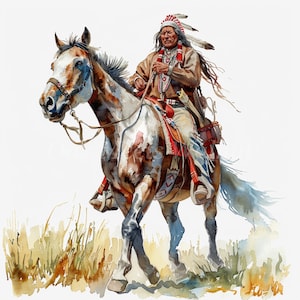Watercolor Native American Horse Clipart: 10 JPG Graphics (digital ...