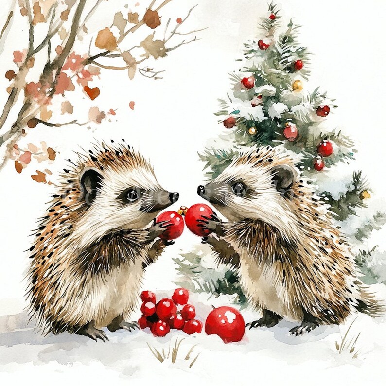 Hedgehog Christmas Clipart Bundle- 10 High Quality Jpgs, Vintage ...