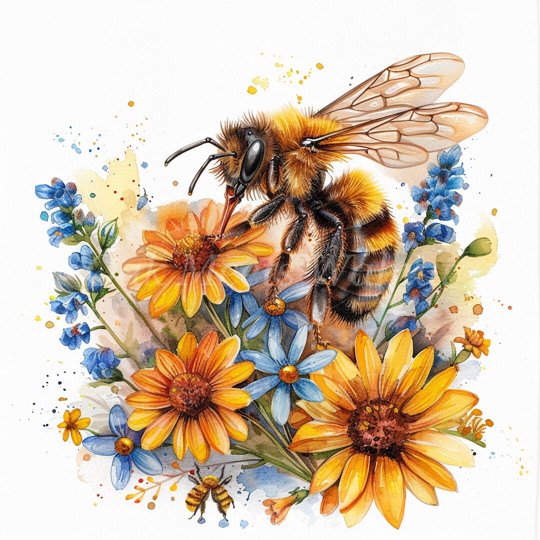 Lovely Bee With Flowers Clipart Bundle- 10 High Quality Jpgs, Insect ...