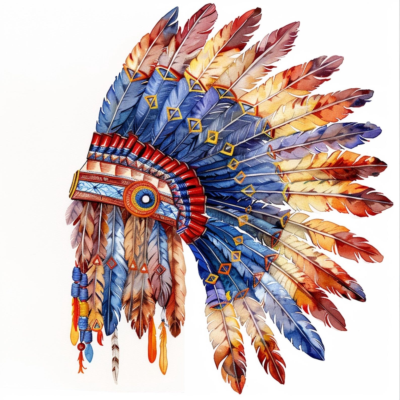 Native American Head Dress Clipart Bundle- 10 High Quality Watercolor ...
