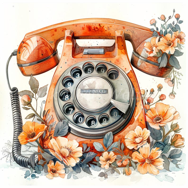 Vintage Telephone With Flowers Clipart Bundle- 10 High Quality ...