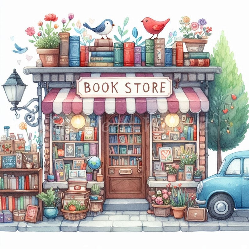 Whimsical Book Store Clipart Bundle- 10 High Quality Watercolor Jpgs ...