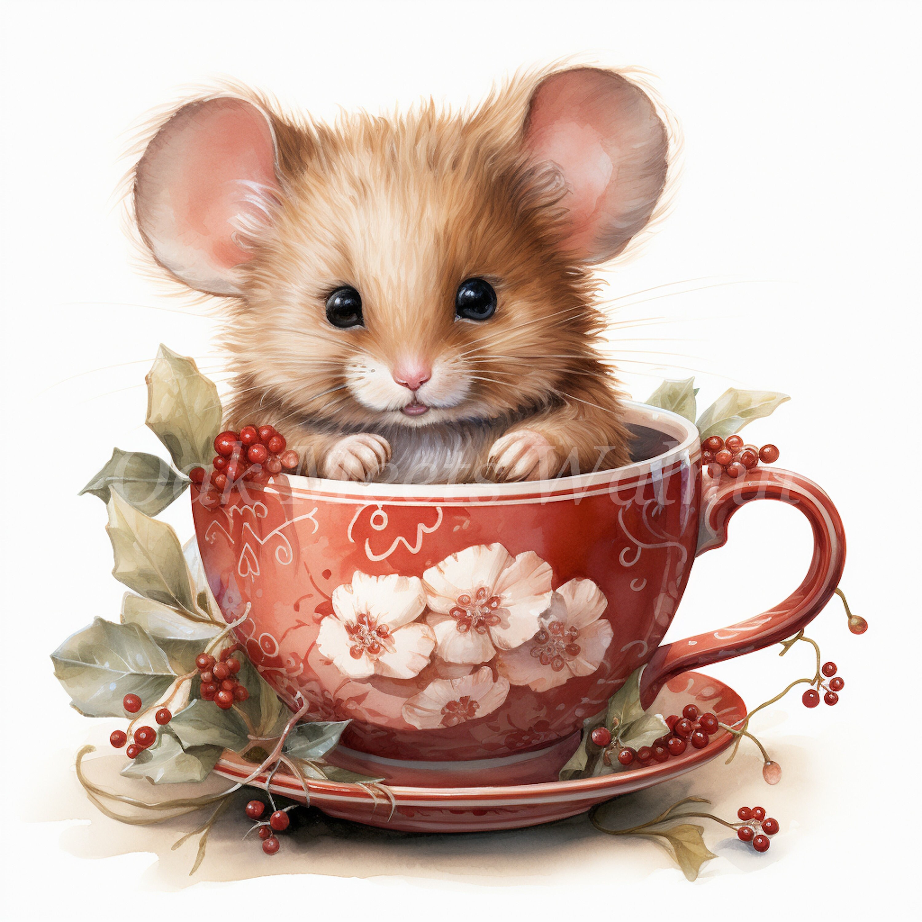 Christmas Mouse in a Teacup Clipart Bundle 10 High Quality Watercolor ...