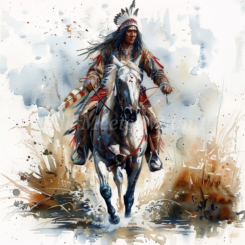 Watercolor Native American Horse Clipart: 10 JPG Graphics (digital ...