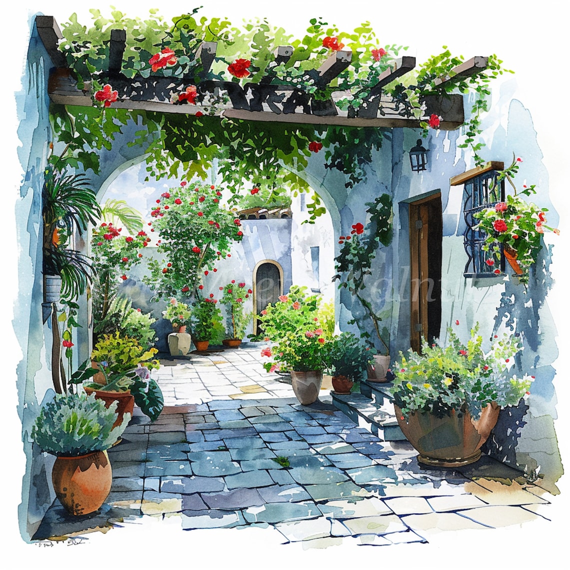 Courtyard Garden Clipart Bundle 10 High Quality Watercolor Jpgs ...