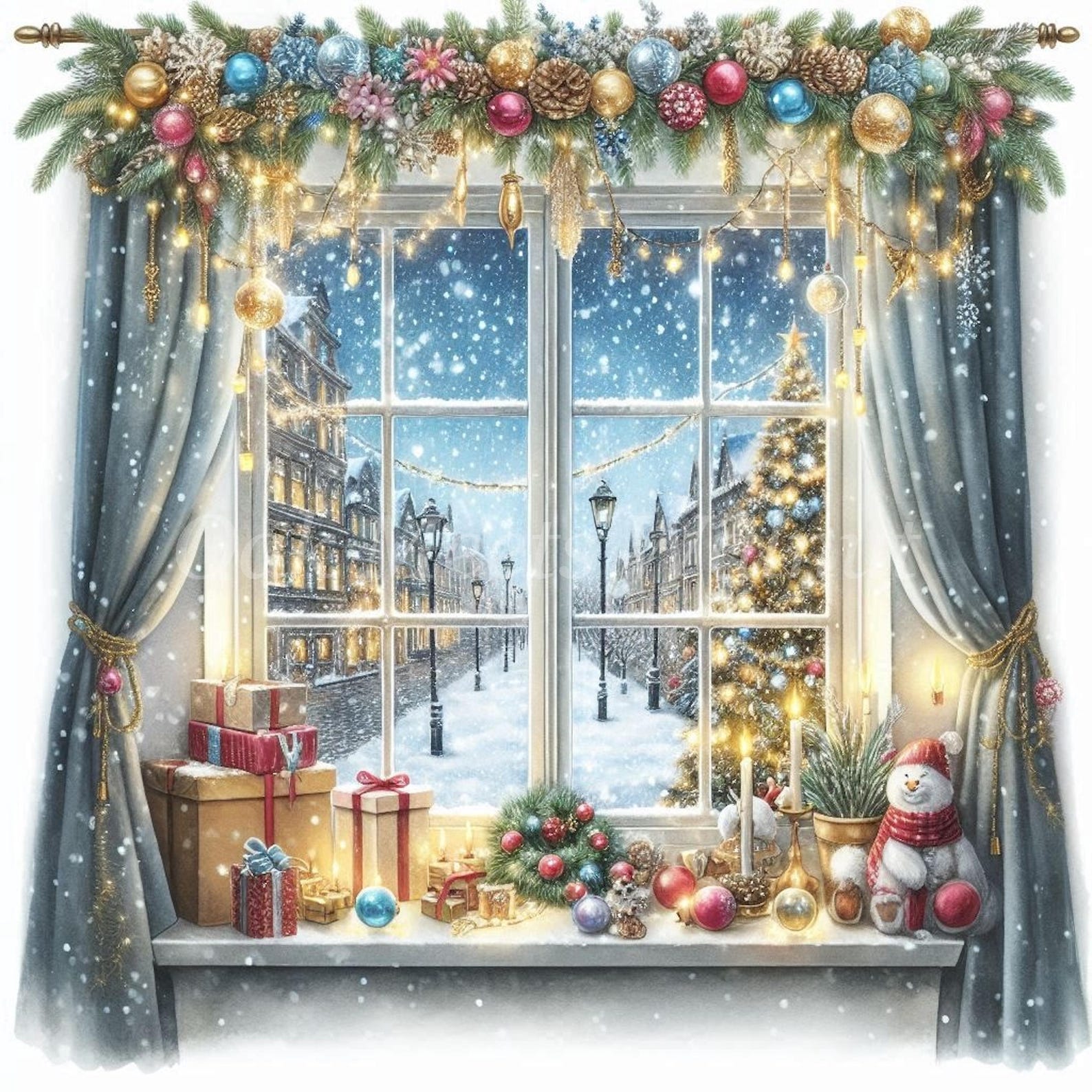 Watercolor Christmas Window Clipart Bundle (JPG Digital Download) - Etsy