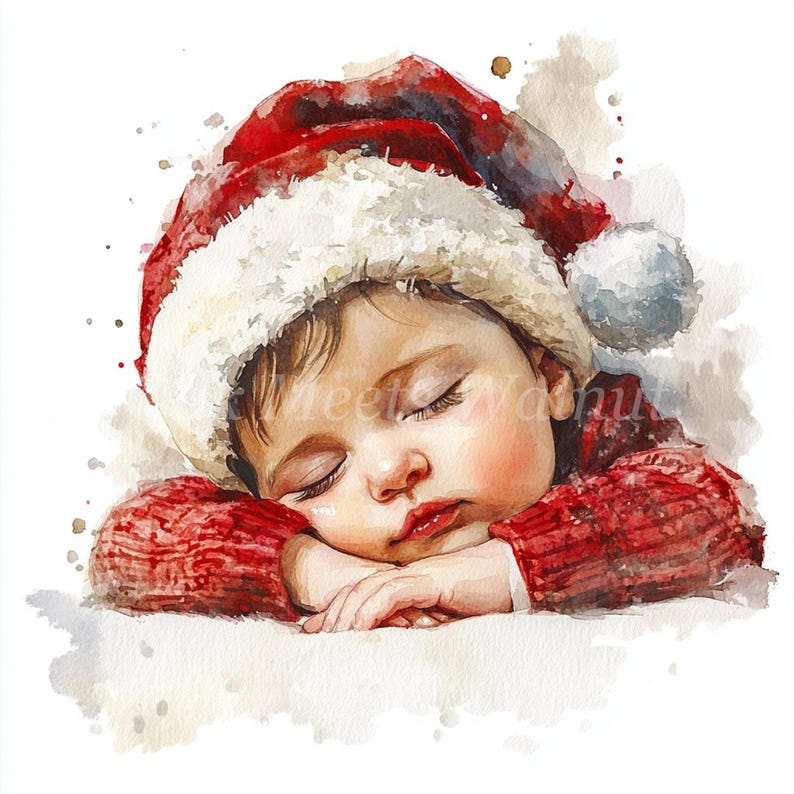 Christmas Baby Watercolor Clipart: Holiday Scrapbook Images (digital ...
