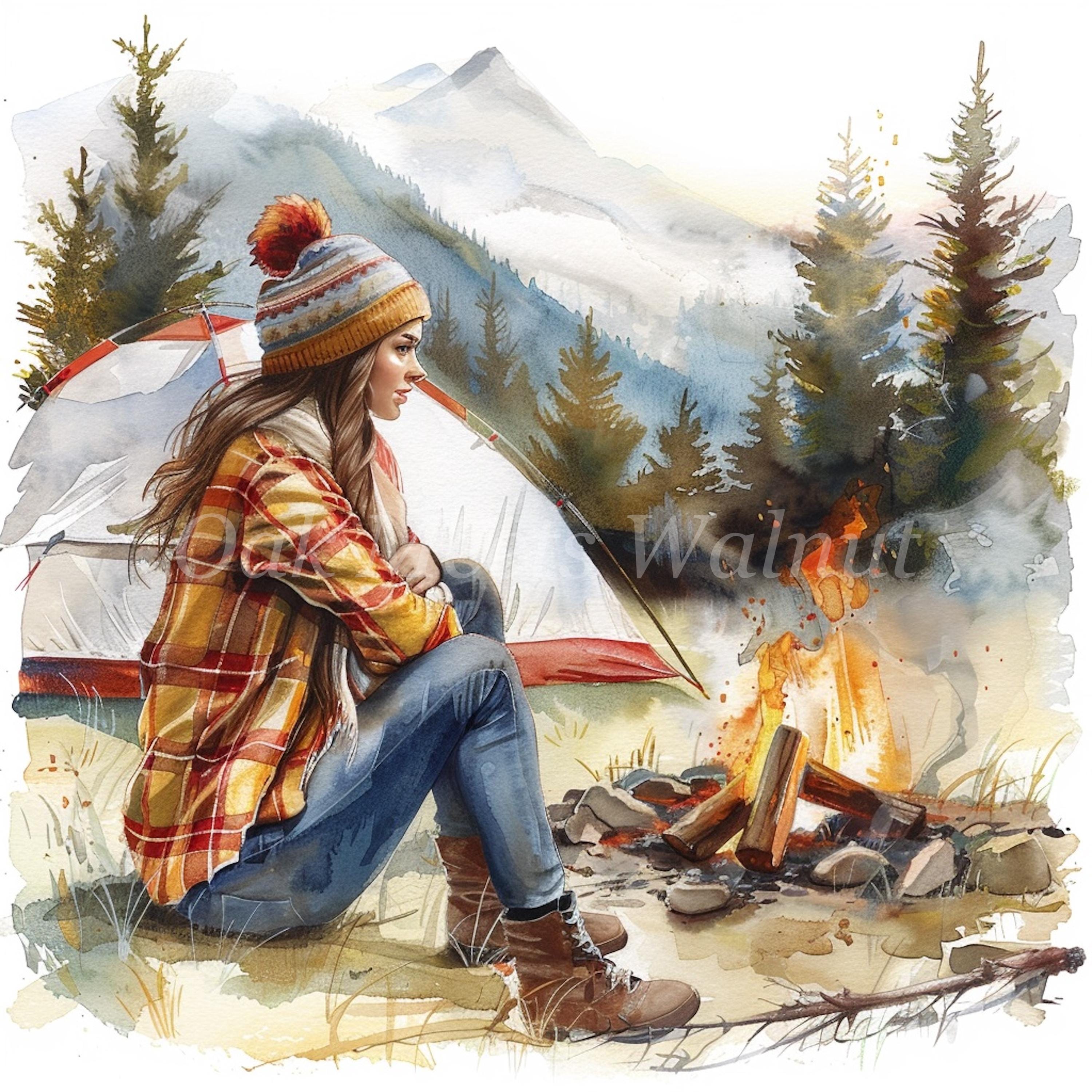 Woman Camping Clipart Bundle- 10 High Quality Jpgs, Sublimation ...