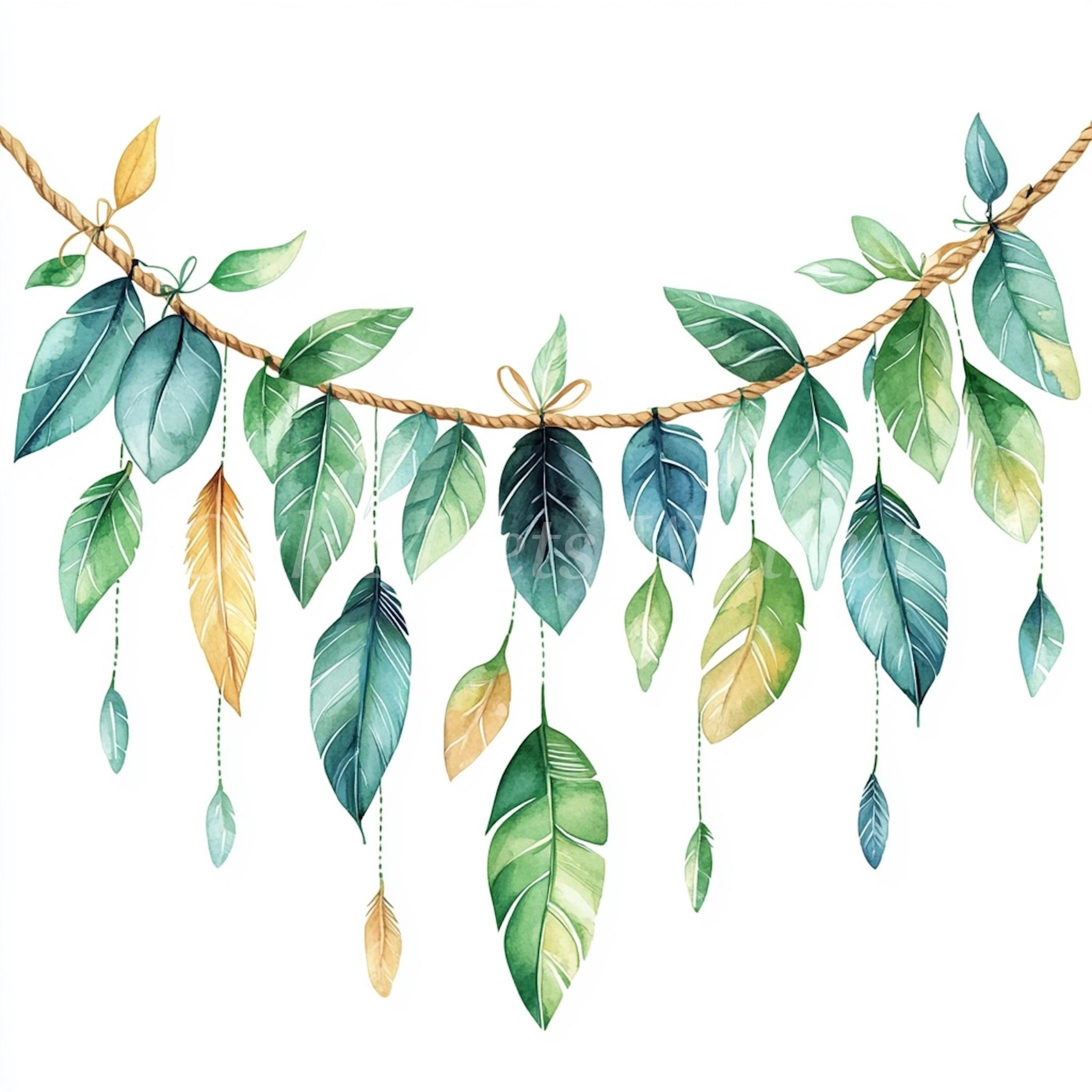 Boho Leaves Watercolor Clipart Bundle: Printable Decor (digital ...