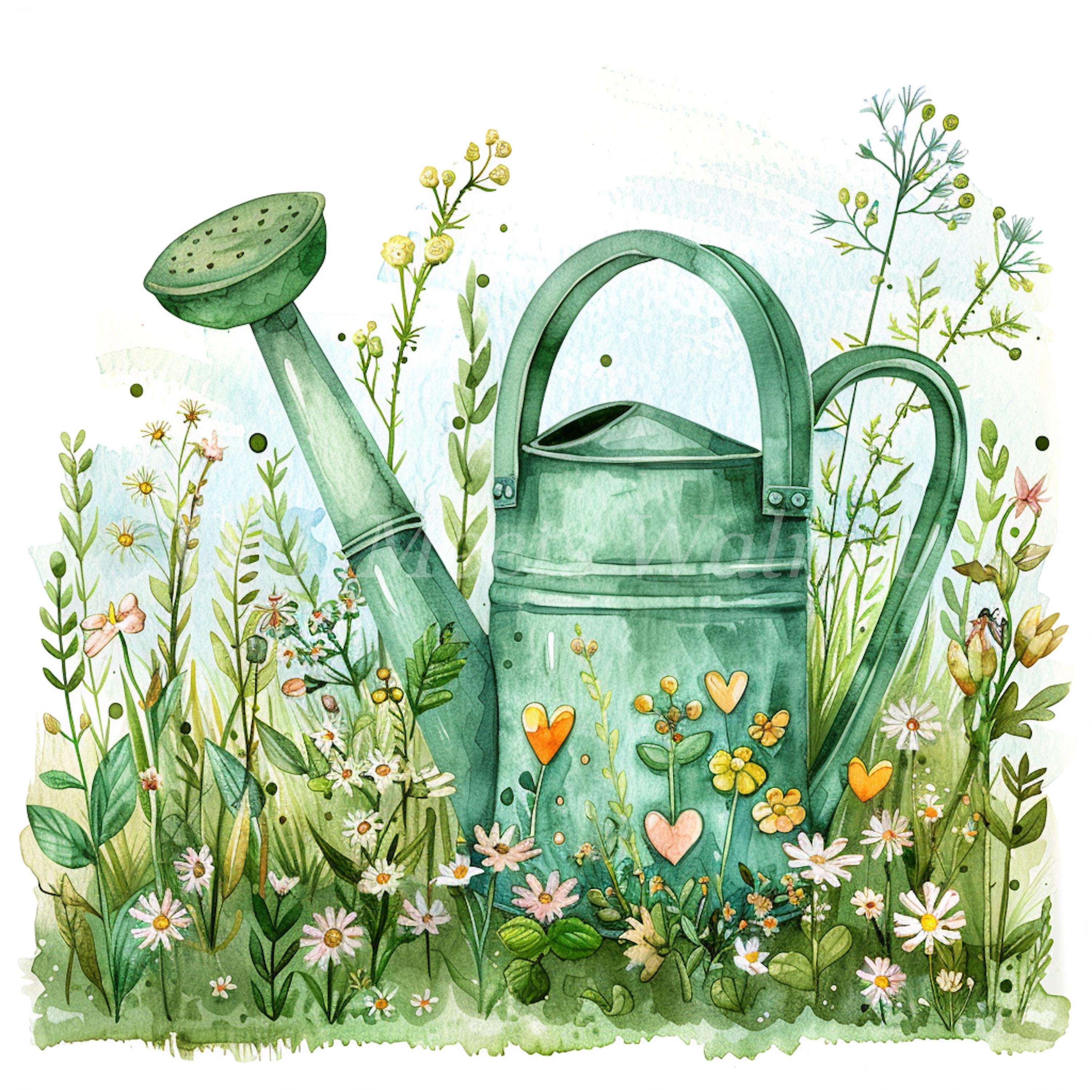 Watercolor Flowers in Watering Can Clipart: Floral JPG Bundle (digital ...