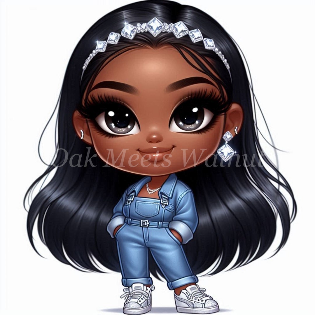 Black Chibi Girl Clipart: Watercolor Fashion Graphics (digital Download ...