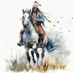 Watercolor Native American Horse Clipart: 10 JPG Graphics (digital ...