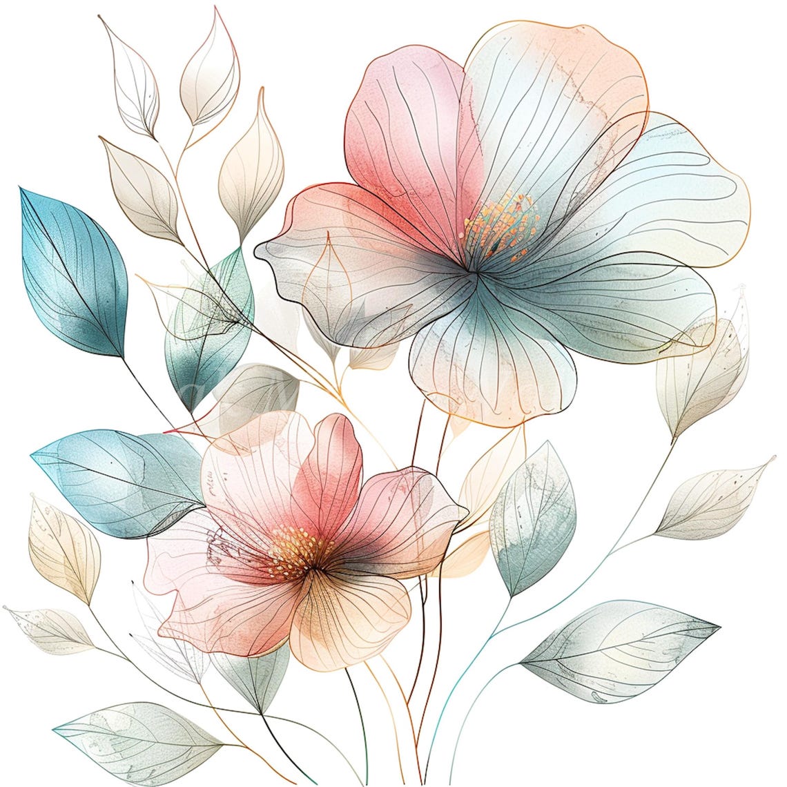 Abstract Pastel Flowers Clipart Bundle 10 High Quality Watercolor Jpgs ...