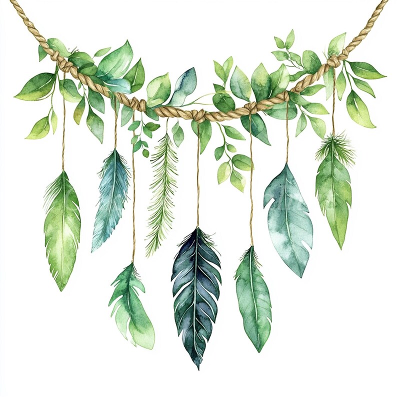 Boho Leaves Decor Clipart Bundle 10 High Quality Watercolor Jpgs ...