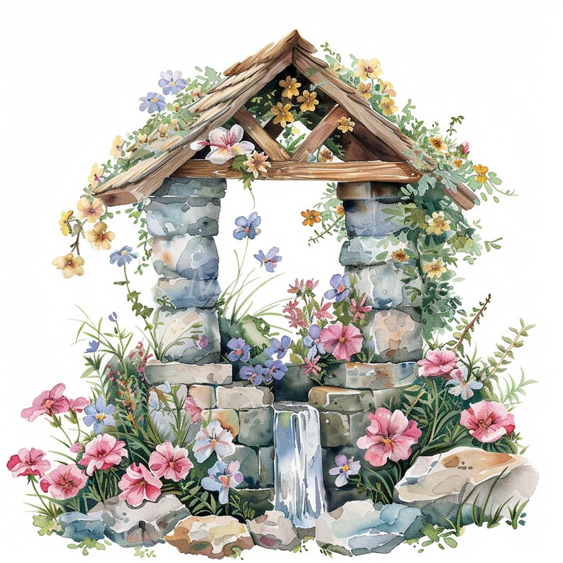 Floral Wishing Well Clipart Bundle- 10 High Quality Watercolor Jpgs ...