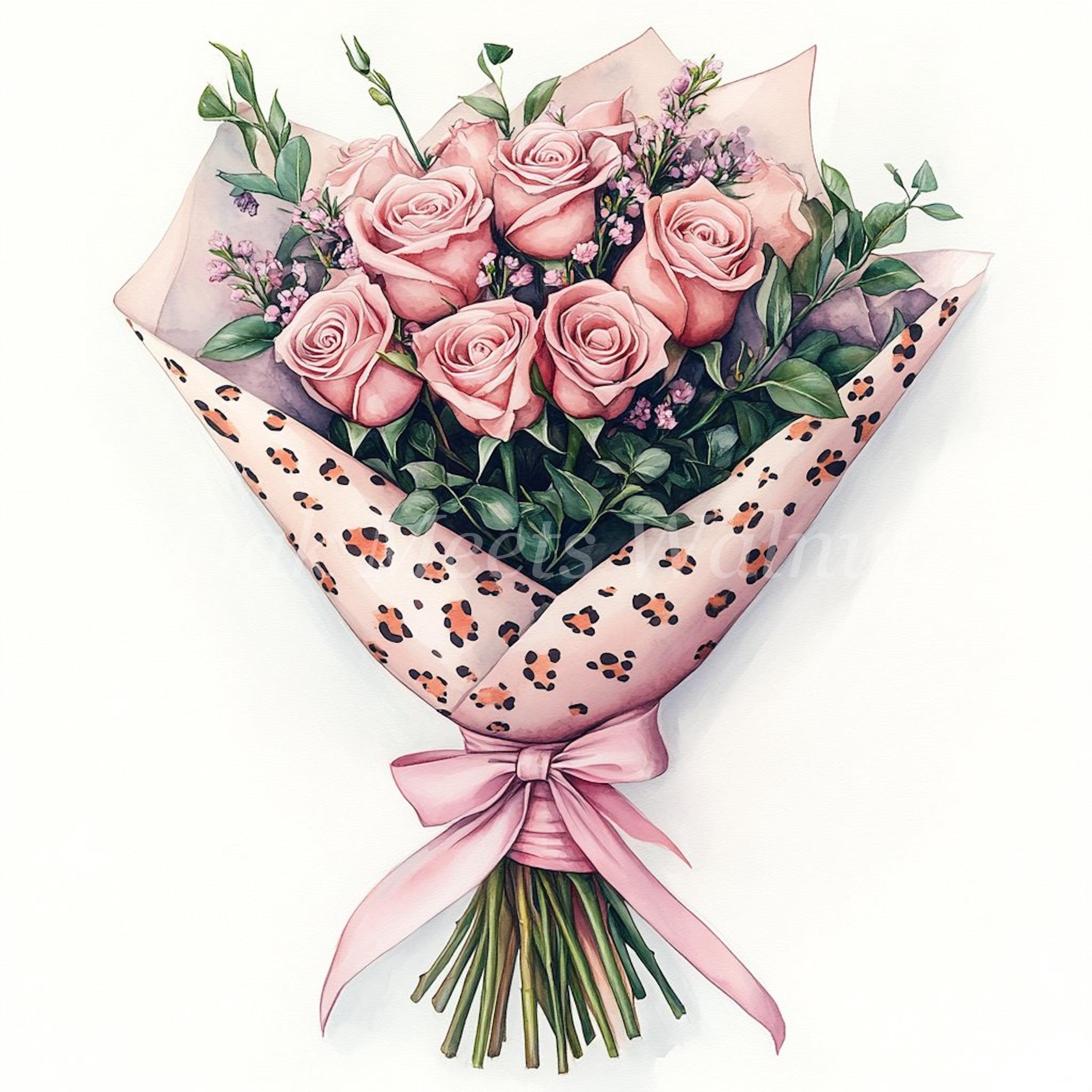 Pink Flower Bouquet Watercolor Clipart: Floral JPG Bundle (digital ...