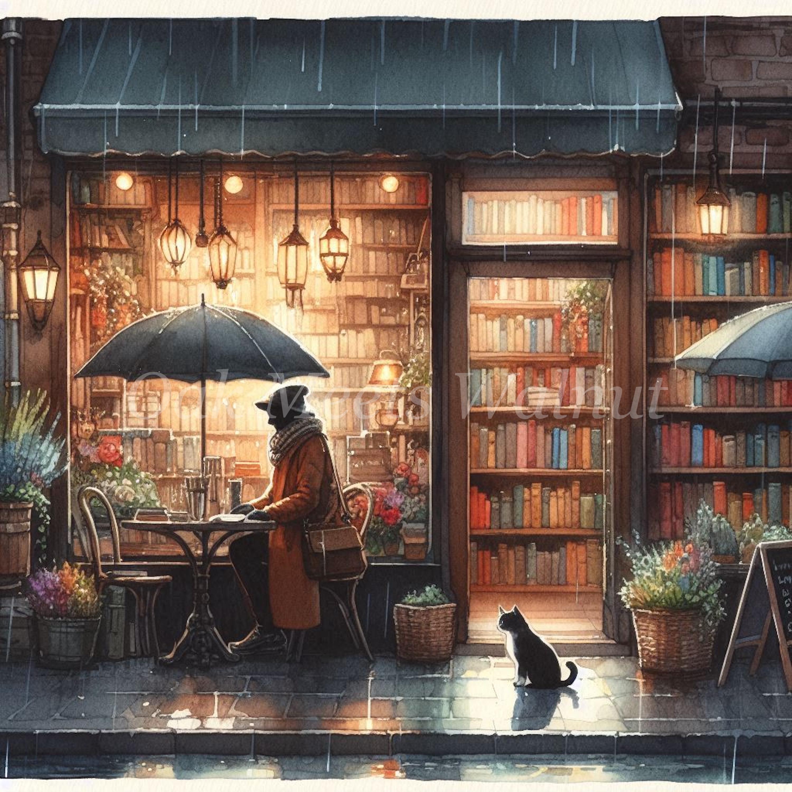Rainy Day Bookstore Clipart Bundle: Watercolor Illustrations (digital ...