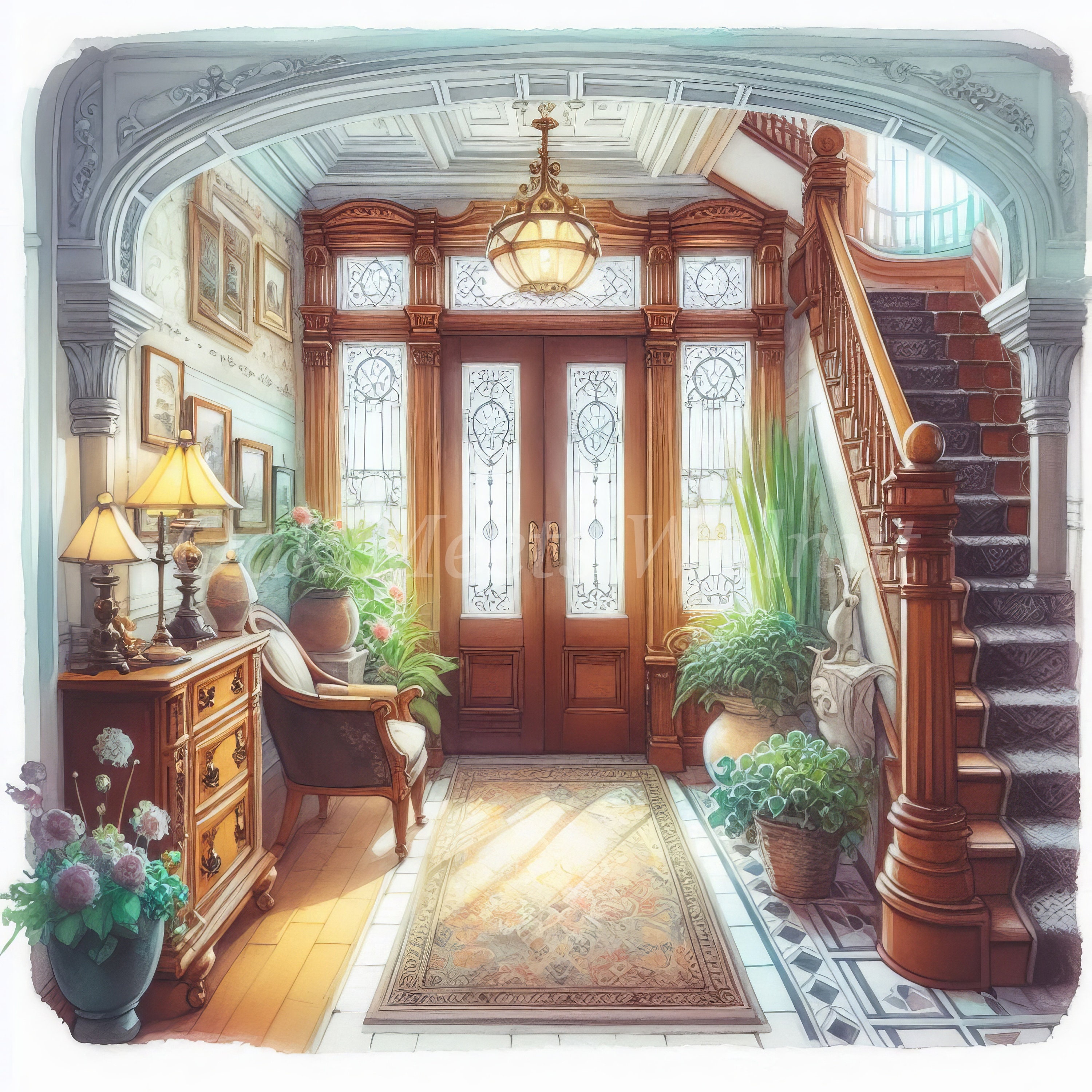 Victorian Entryway Clipart Bundle 10 High Quality Watercolor Jpgs ...