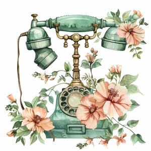 Vintage Telephone With Flowers Clipart Bundle- 10 High Quality ...