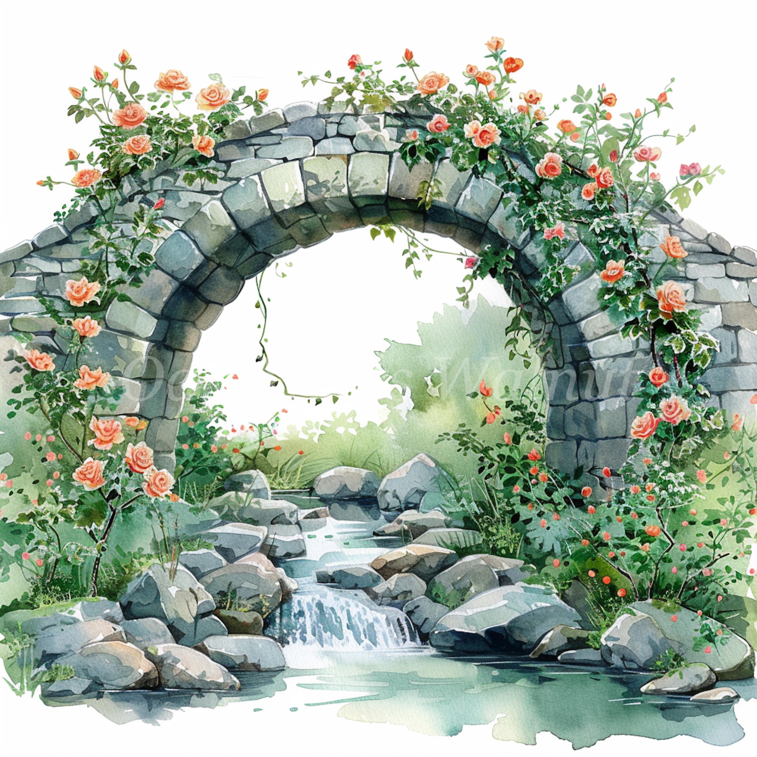 Old Stone Bridge Overgrown With Roses Clipart Bundle 10 High Quality ...