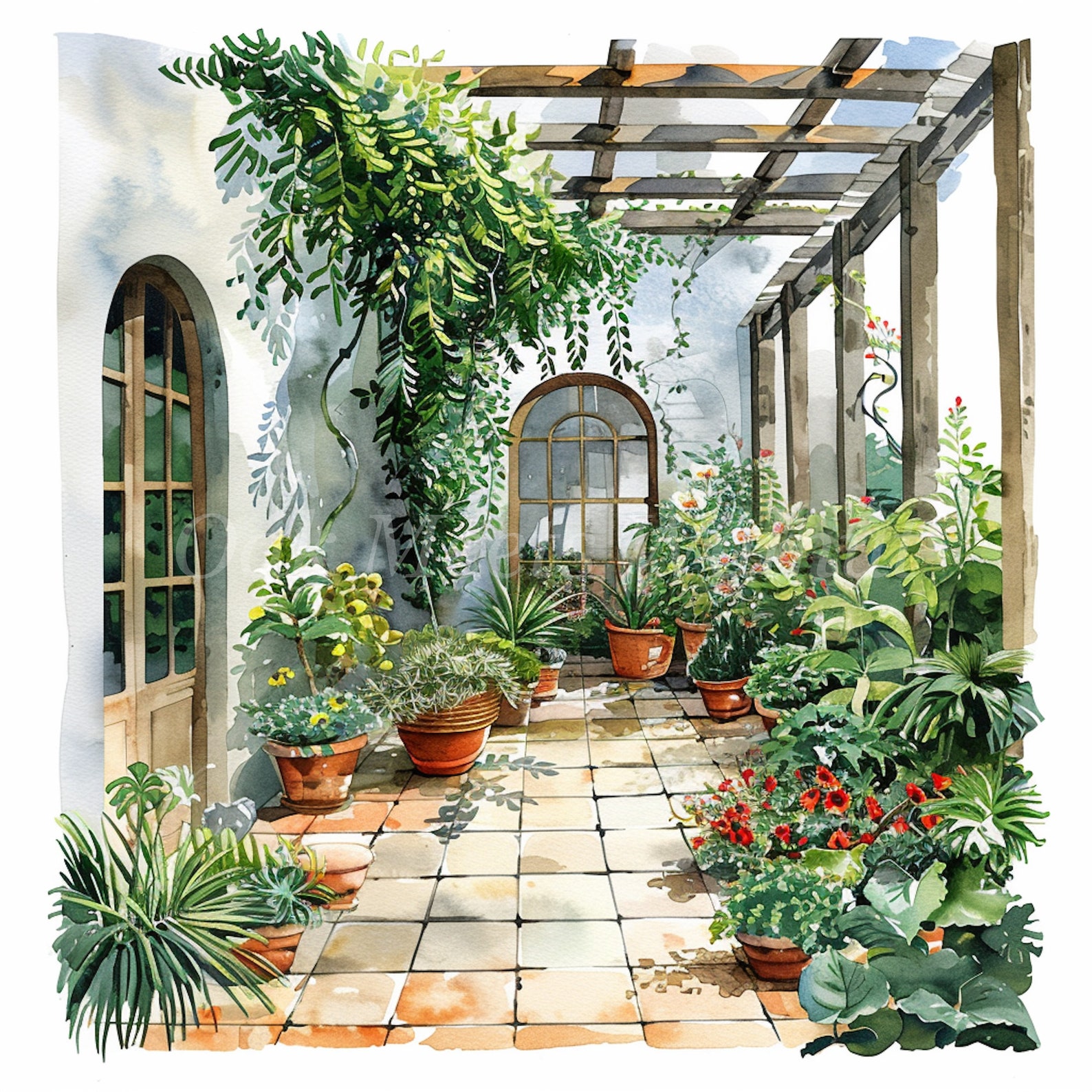 Courtyard Garden Clipart Bundle 10 High Quality Watercolor Jpgs ...