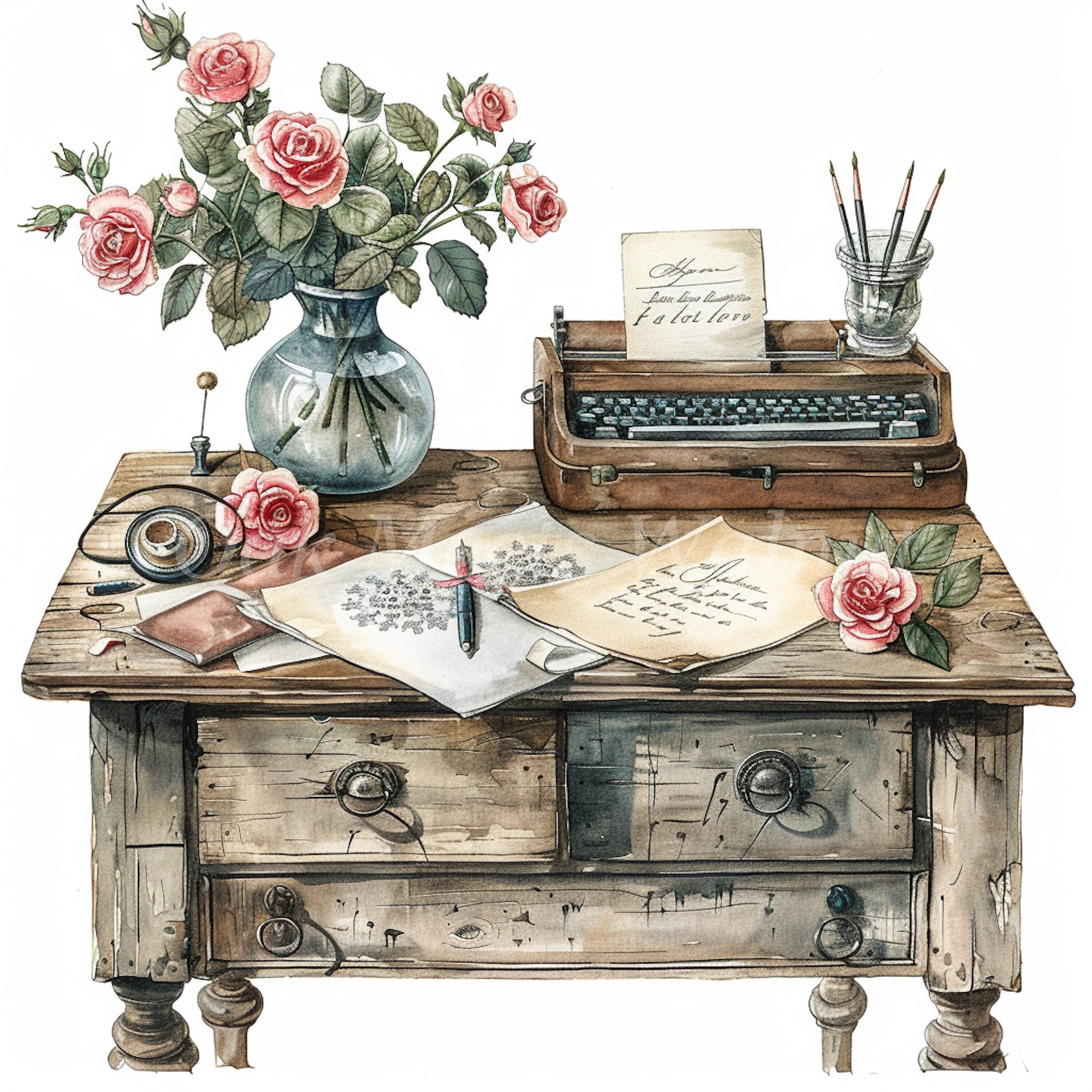 Watercolor Writer's Desk Clipart Bundle (digital Download) - Etsy
