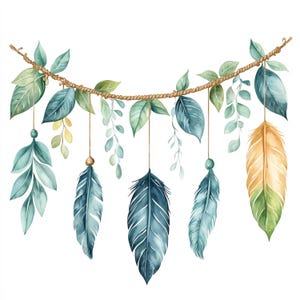 Boho Leaves Decor Clipart Bundle- 10 High Quality Watercolor Jpgs ...