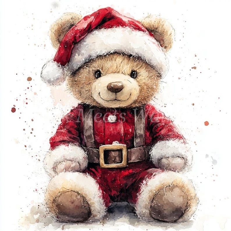 Cute Christmas Teddy Bear Clipart Bundle- 10 High Quality Jpgs, Vintage ...