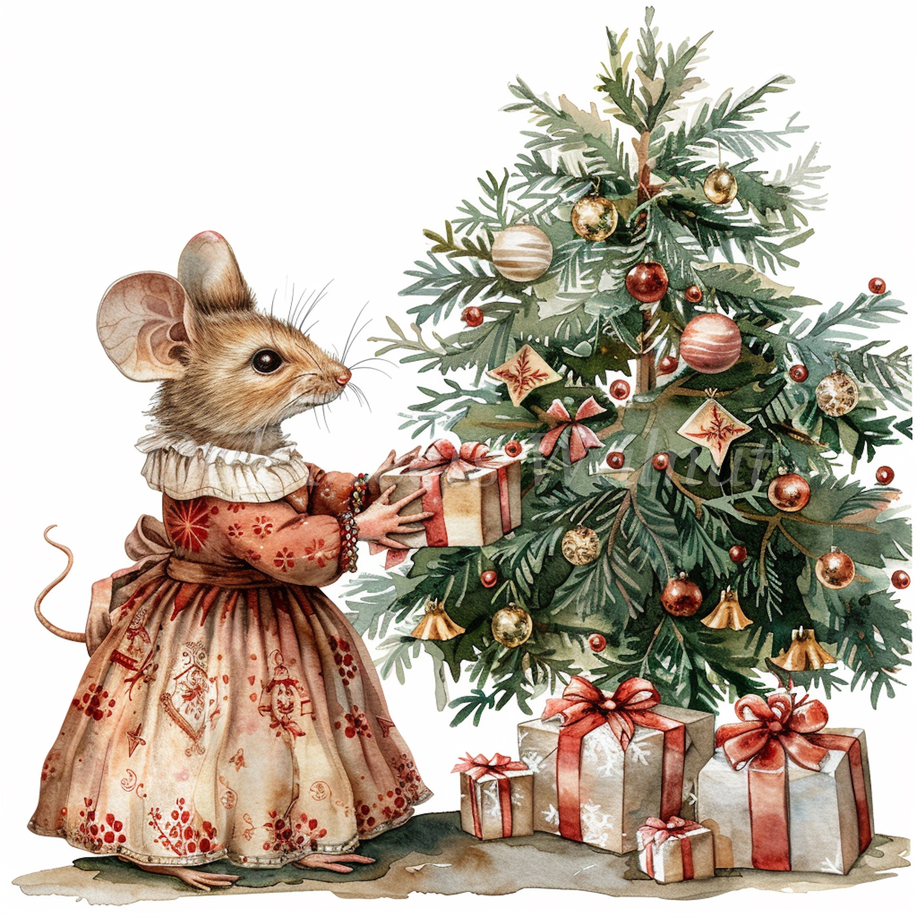 Christmas Mouse in Vintage Dress Clipart Bundle 10 High Quality ...