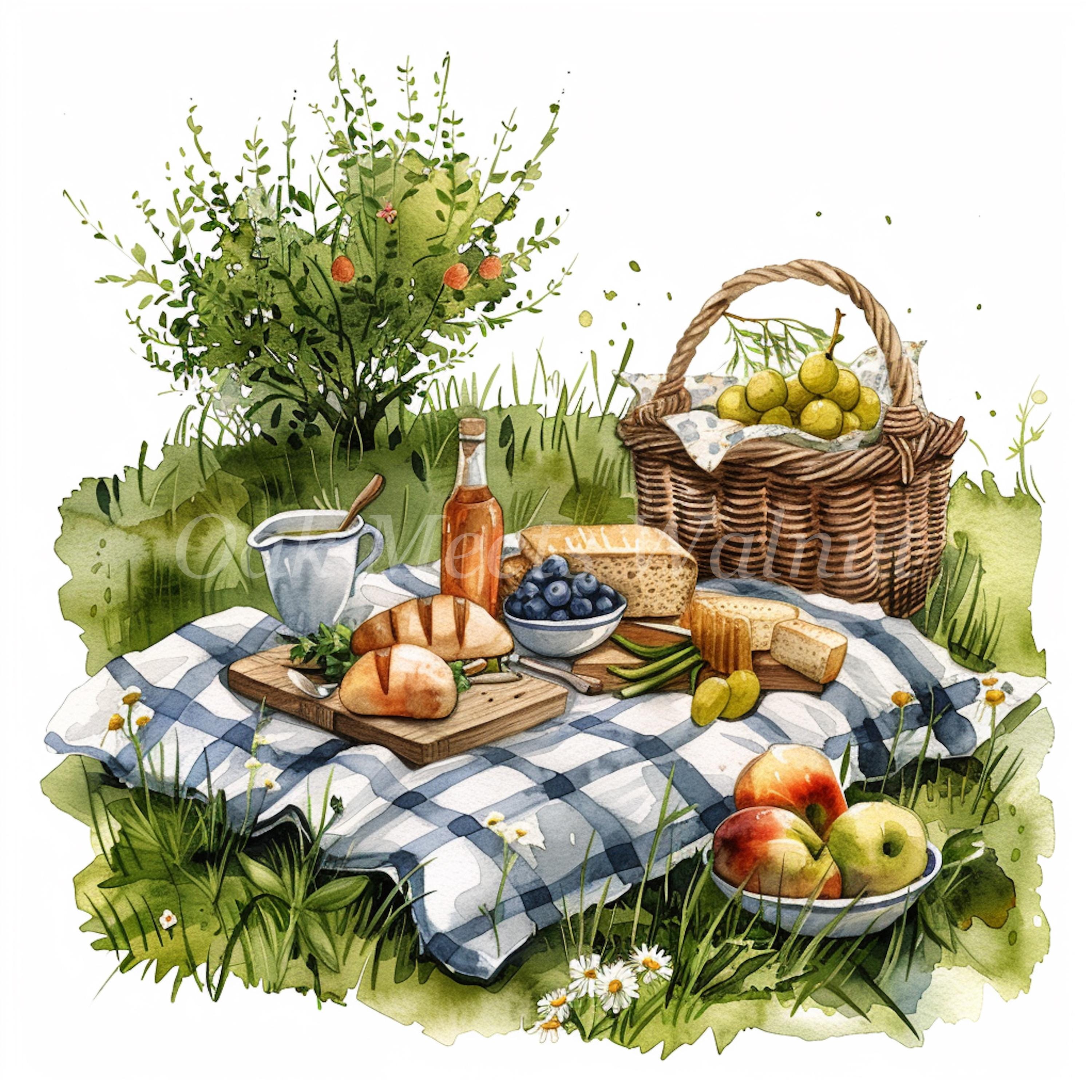 Spring Picnic, Clipart Bundle- 10 High Quality Watercolor Jpgs ...