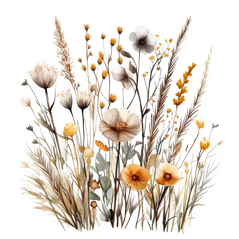 Boho Flowers Bouquet Clipart Bundle- 10 High Quality Watercolor Jpgs ...