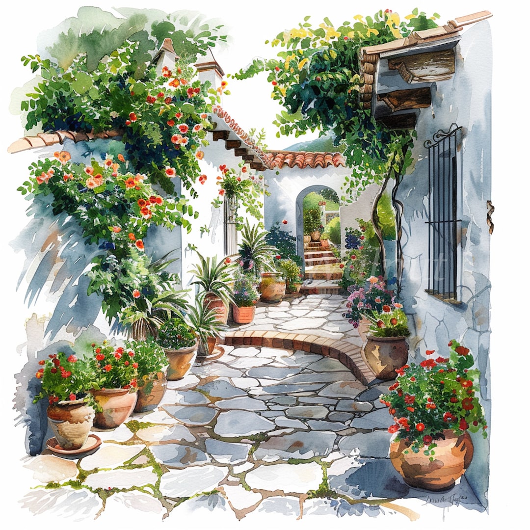 Courtyard Garden Clipart Bundle- 10 High Quality Watercolor Jpgs ...
