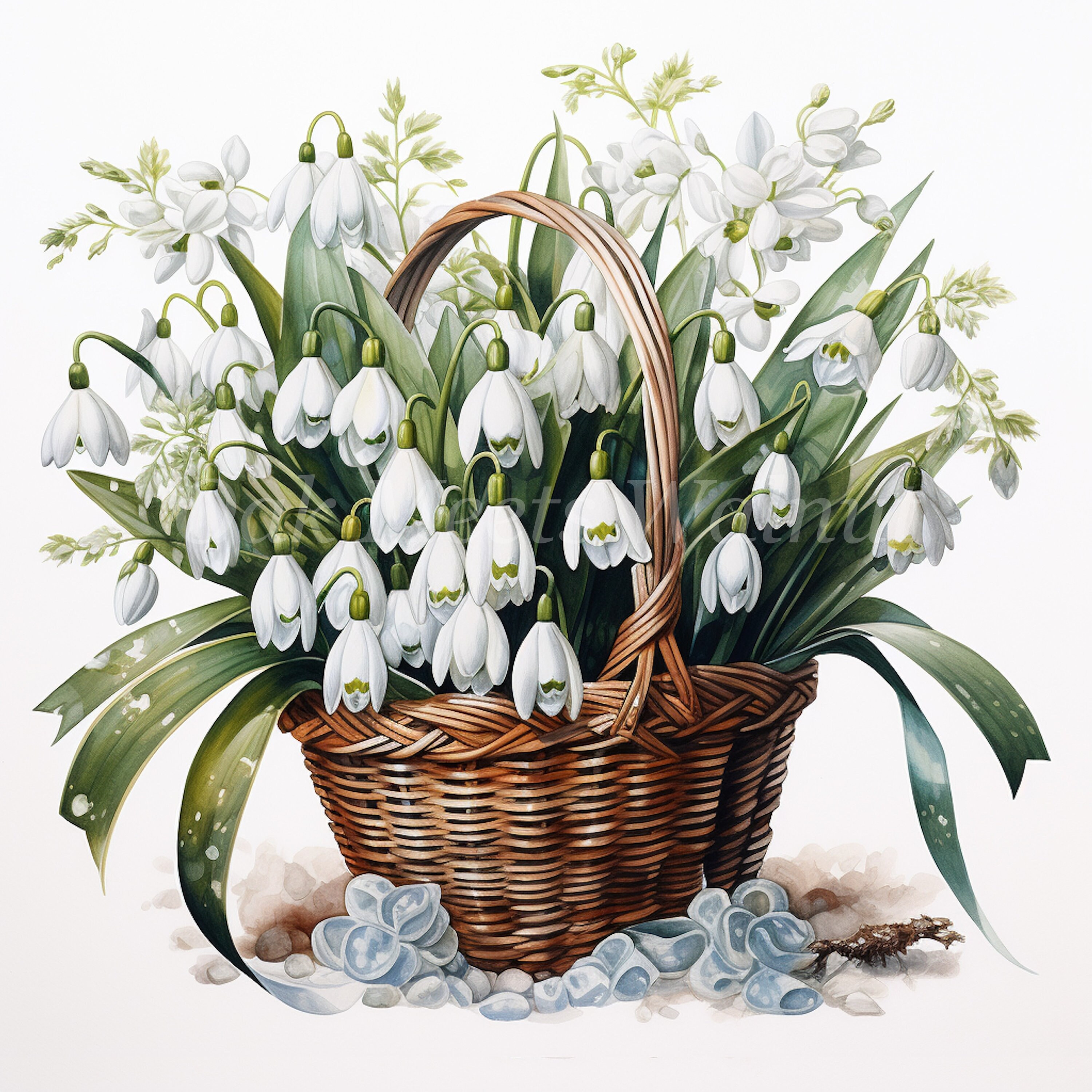 Snowdrop Basket Clipart: Watercolor Floral JPG Bundle (digital Download ...