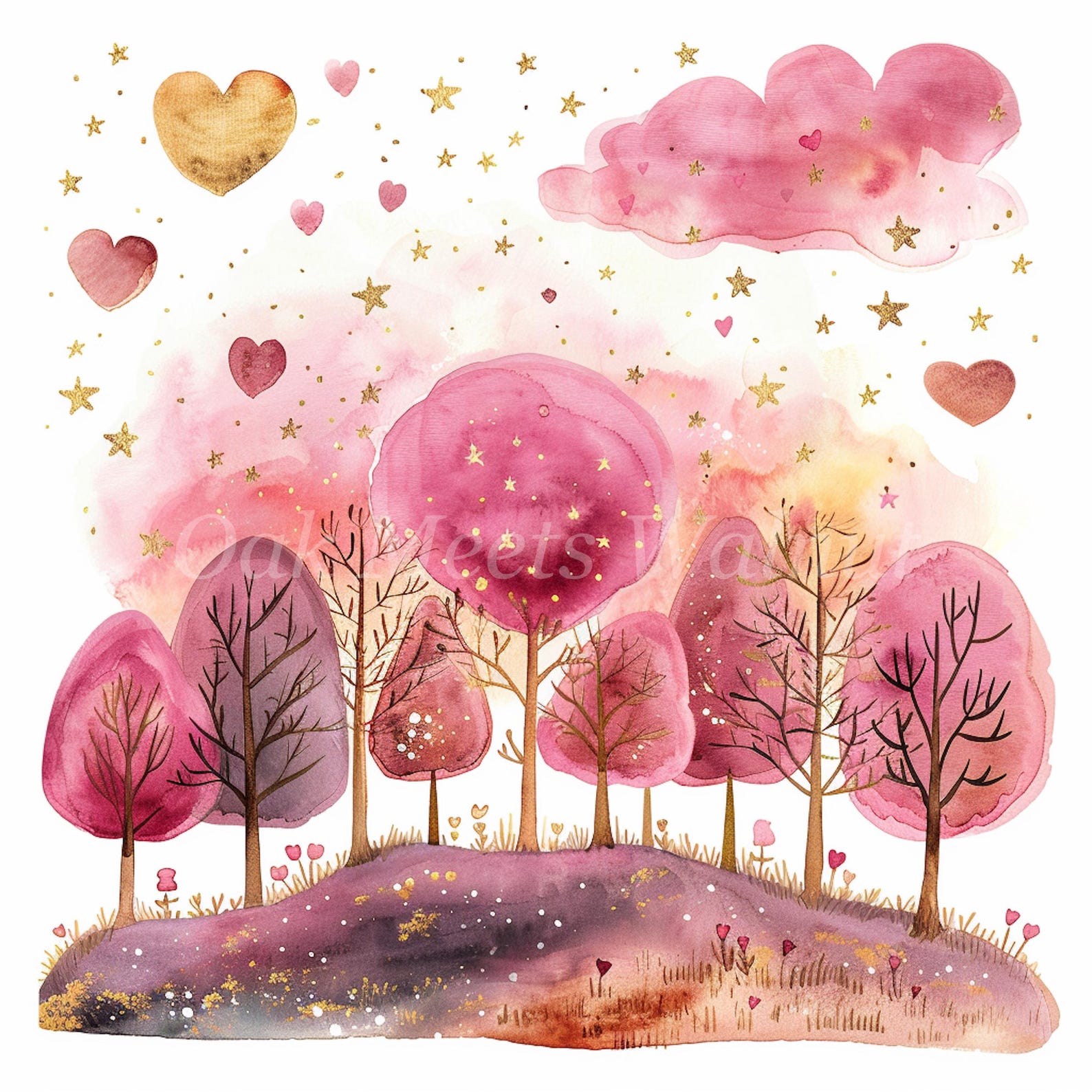 Watercolor Trees & Hearts Clipart Bundle (digital Download) - Etsy