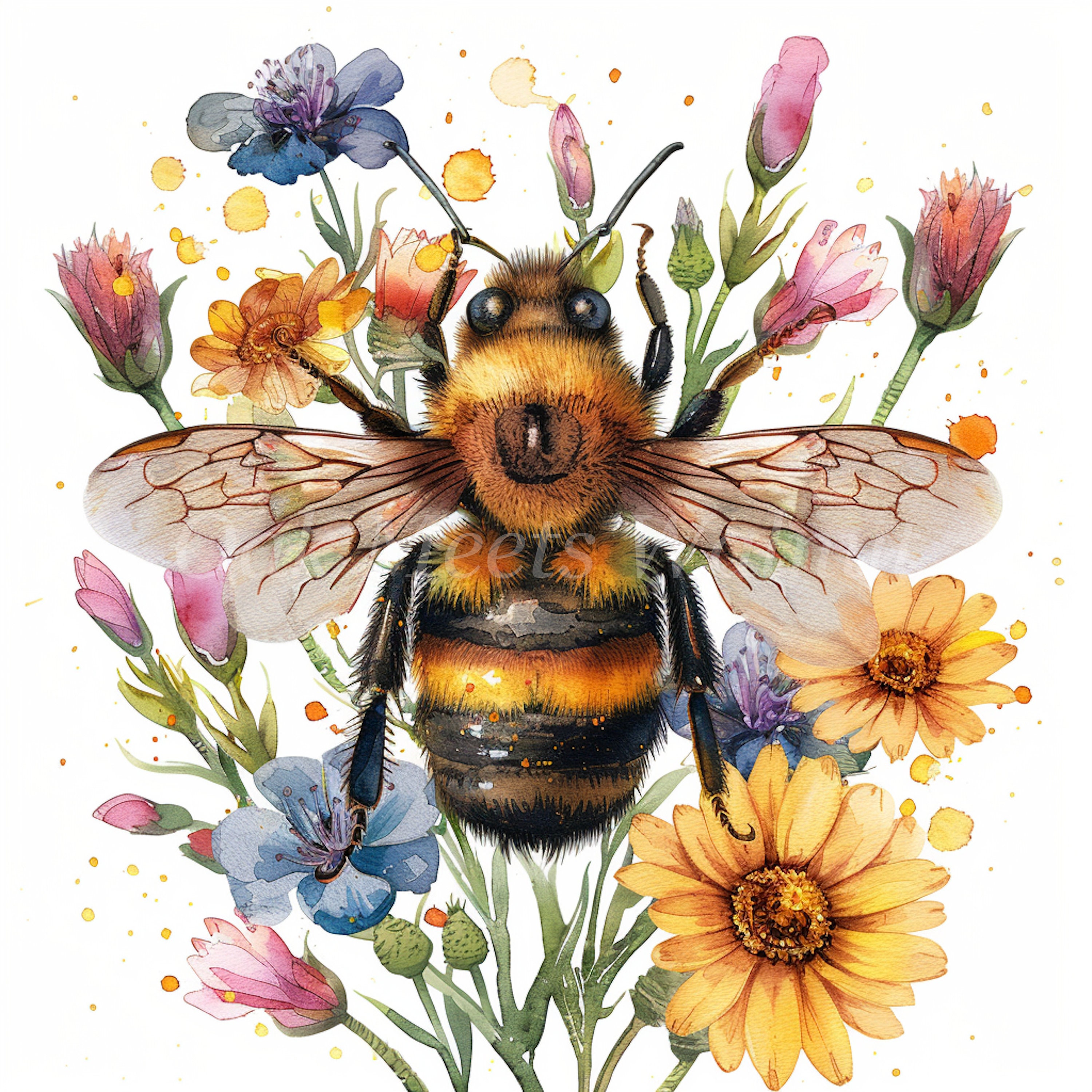 Lovely Bee With Flowers Clipart Bundle 10 High Quality Jpgs, Insect ...