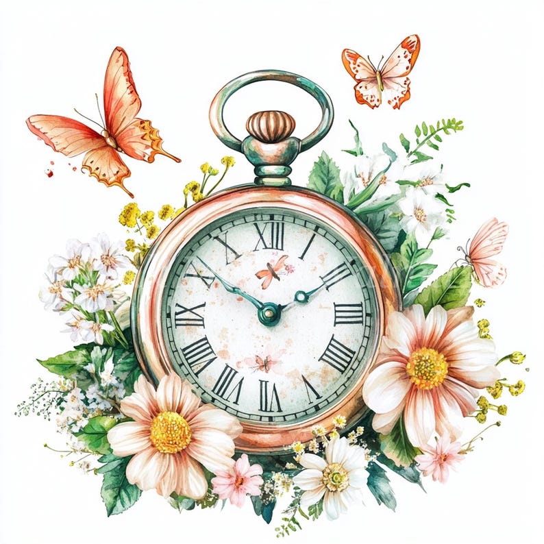 Vintage Clock Clipart Bundle: Watercolor Illustrations (digital ...