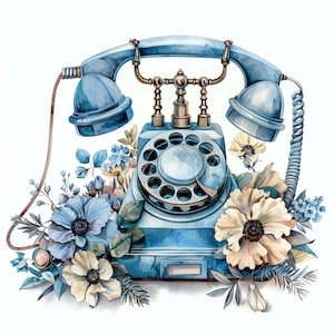 Vintage Telephone With Flowers Clipart Bundle- 10 High Quality ...