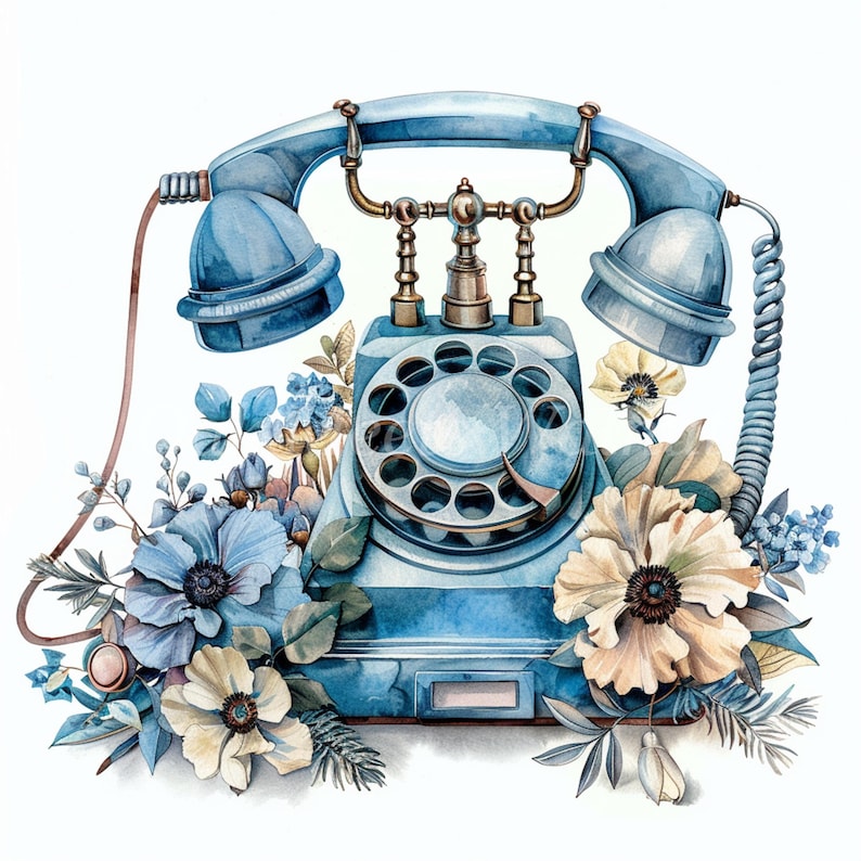 Vintage Telephone With Flowers Clipart Bundle- 10 High Quality ...