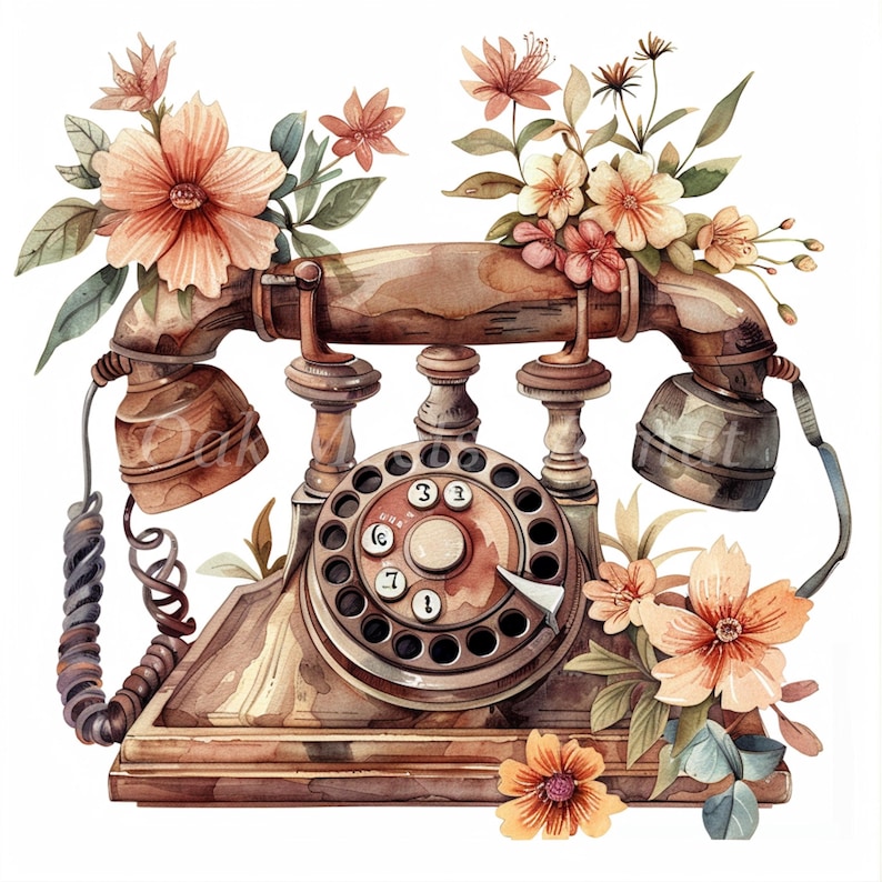Vintage Telephone With Flowers Clipart Bundle- 10 High Quality ...