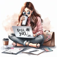 Overtime Queen Black Woman Clipart, Busy Office Lady, Working Hard Girl ...