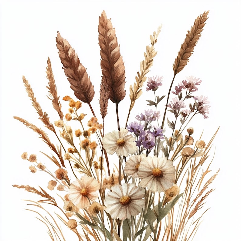 Boho Flowers Bouquet Clipart Bundle- 10 High Quality Watercolor Jpgs ...
