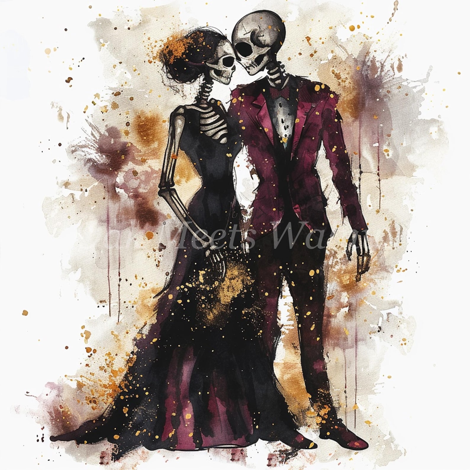 Skeleton Wedding Couple Clipart Bundle- 10 High Quality Watercolor Jpgs ...