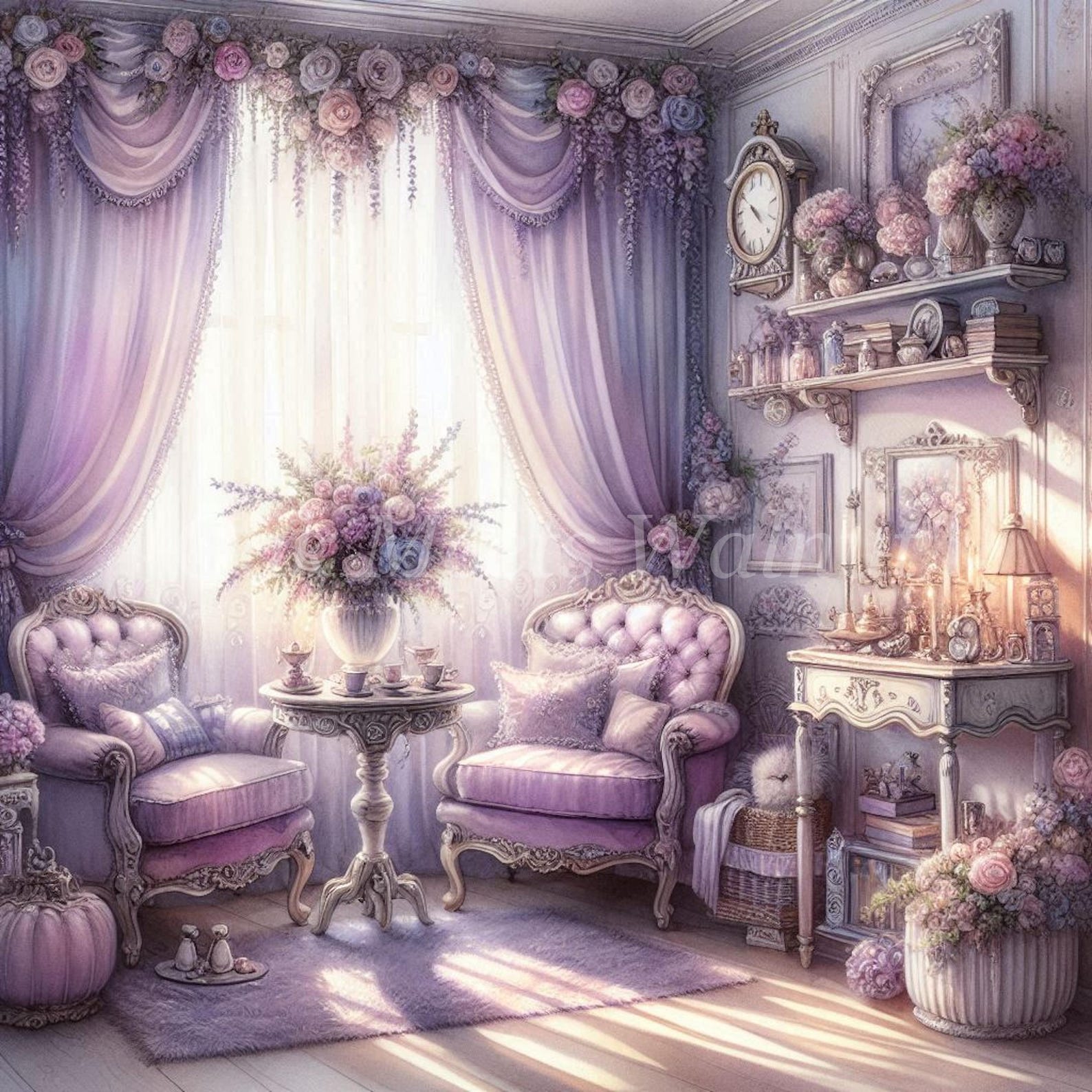 Purple Cozy Nook Clipart Bundle: Watercolor Illustrations (digital ...