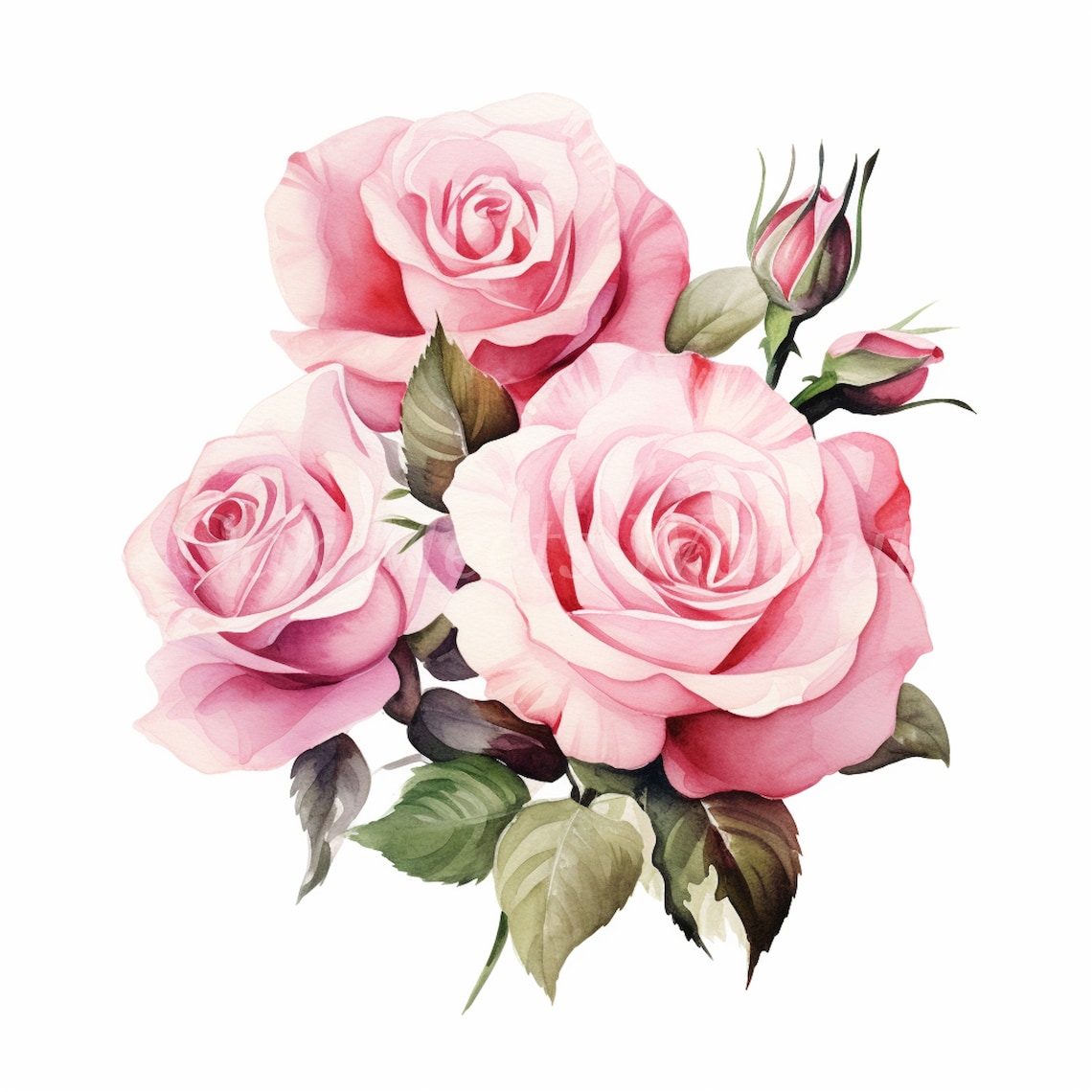 Pink Roses Watercolor Clipart Bundle: Scrapbook Graphics (digital ...
