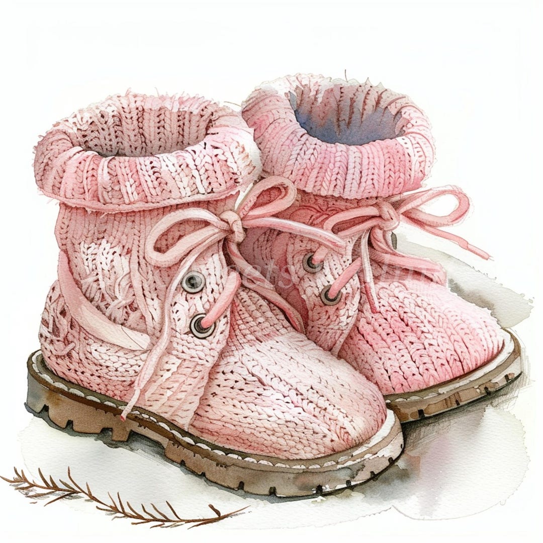 Pink Baby Booties Clipart Bundle- 10 High Quality Watercolor Jpgs ...