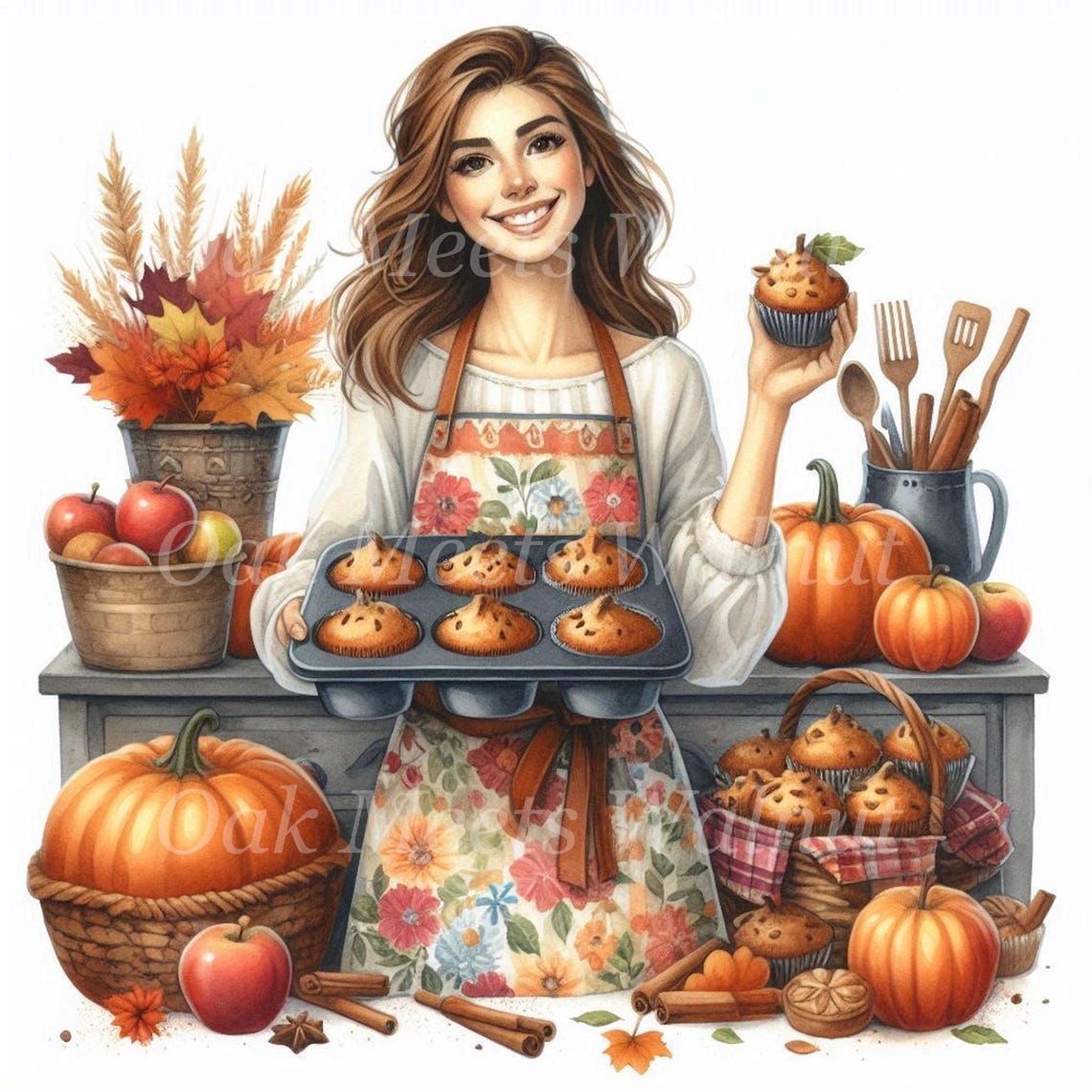 Autumn Baker Clipart Bundle: Watercolor Baking Illustrations (digital ...