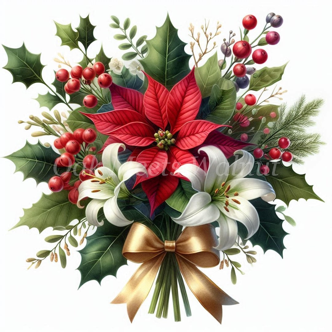 Christmas Flowers Clipart Bundle 10 High Res Watercolor Jpgs for Junk ...